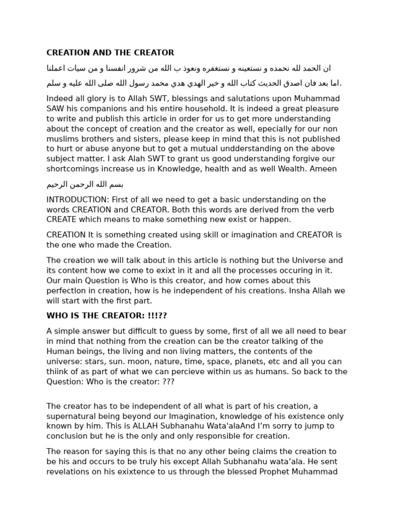 Creation and The Creator | PDF | God In Islam | Prophets And Messengers ...