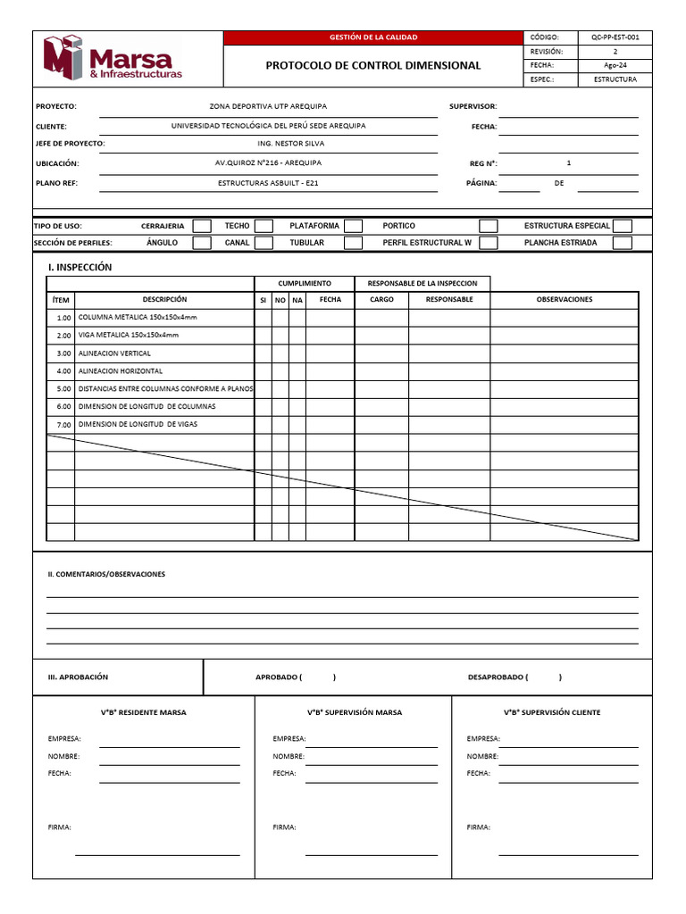 Protocolo de Control Dimensional | PDF