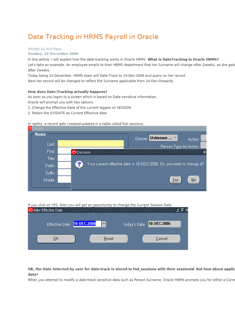 Date Tracking in HRMS Payroll in Oracle22 | PDF | Information Technology | Software