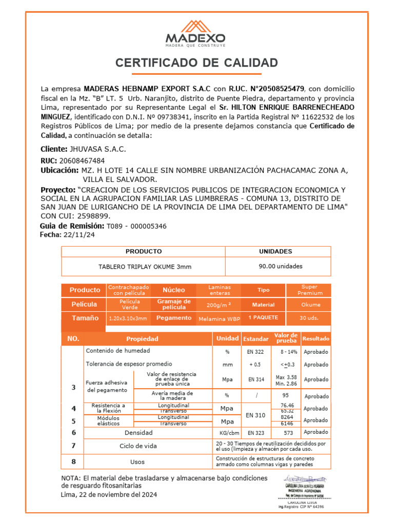 Certificado de Triplay 3mm | PDF | Material compuesto | Carpintería
