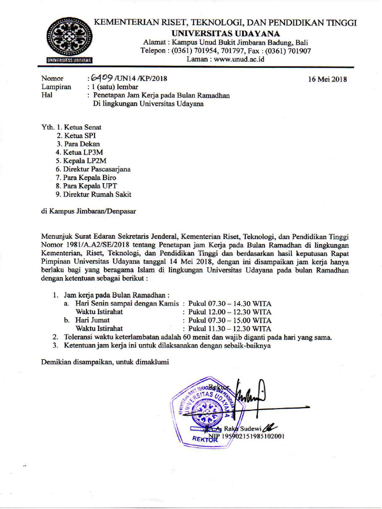 Surat Edaran Jam Kerja Ramadhan(1) | PDF