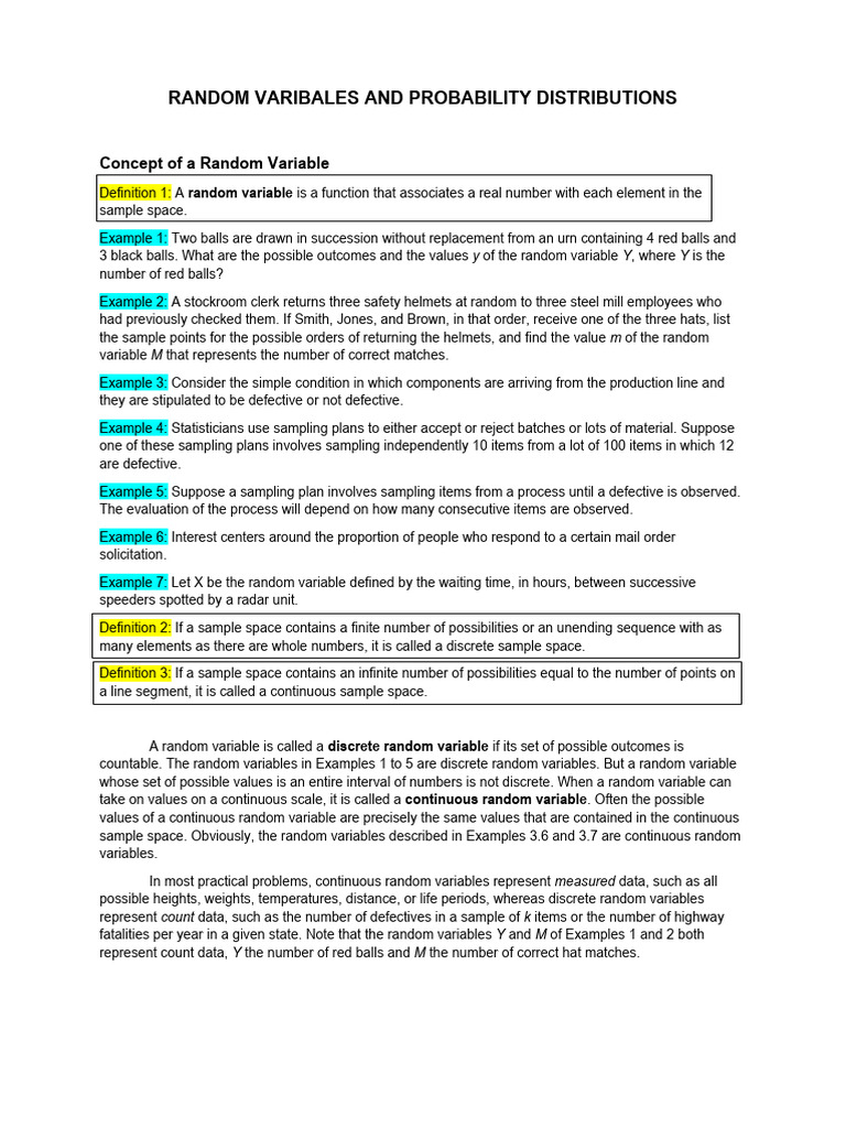 Random Varibales and Probability Distributions | PDF | Probability Distribution | Random Variable