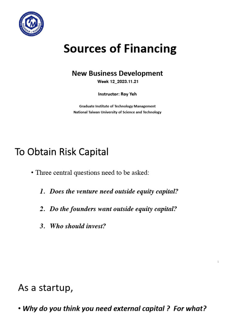 Week 12_Sources of Financing_v1_20231121 (Handout) | PDF | Valuation ...