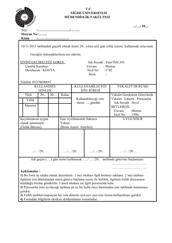 yeni yıllık izin formu