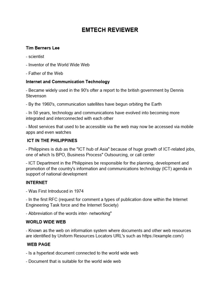 Emtech Reviewer | PDF | World Wide Web | Internet & Web