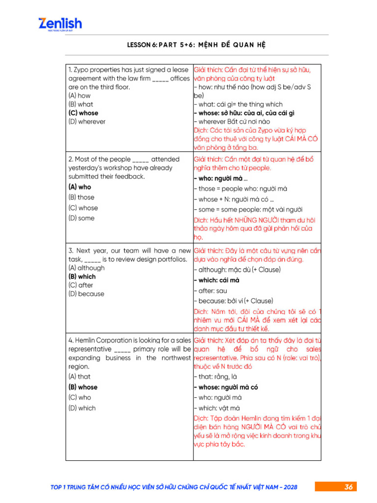 Đáp Án Lesson 6 - Camp Bomb RC 2024 | PDF