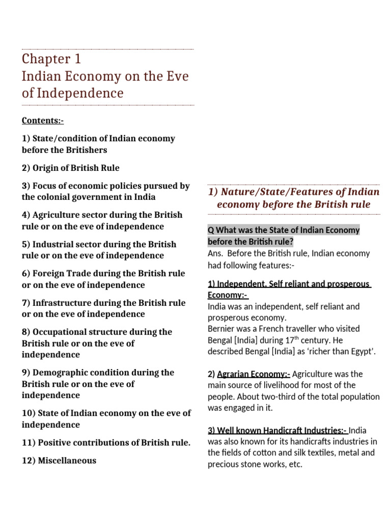 Indian Economy On The Eve of Independence 1 | PDF | Agriculture ...