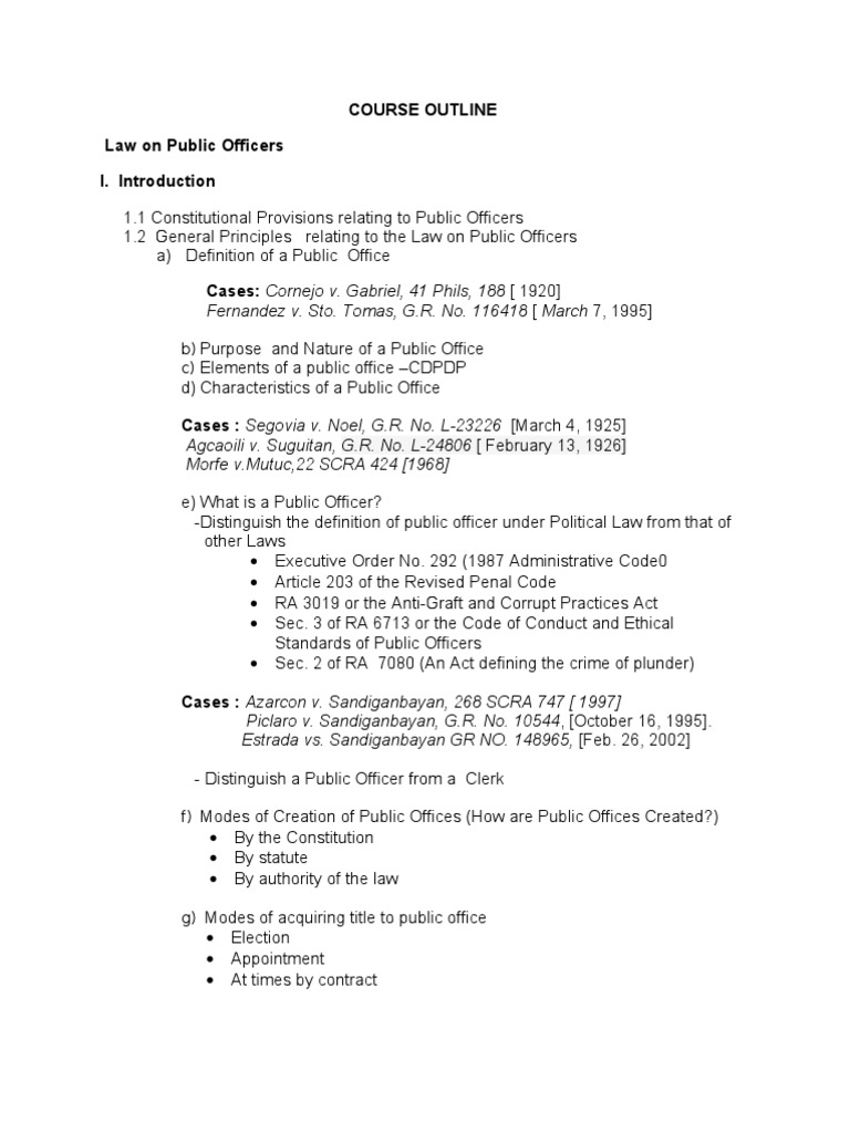 Final Course Outline For Public Officers | PDF | De Facto | Civil Service