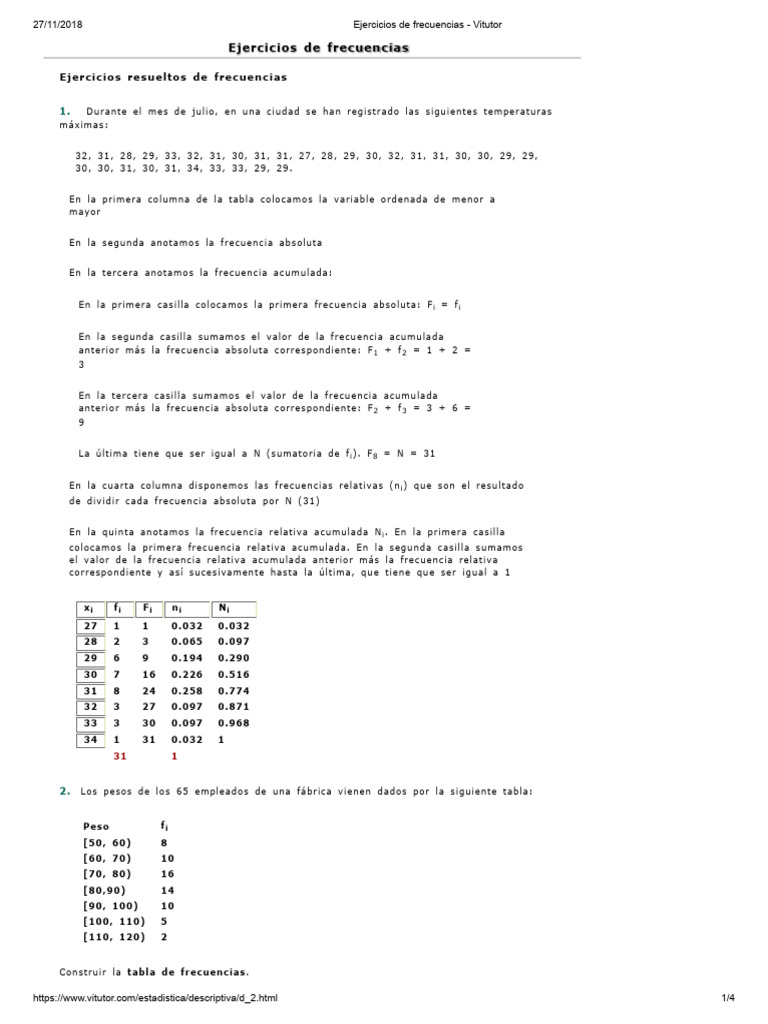 Ejercicios de frecuencias - Vitutor | PDF