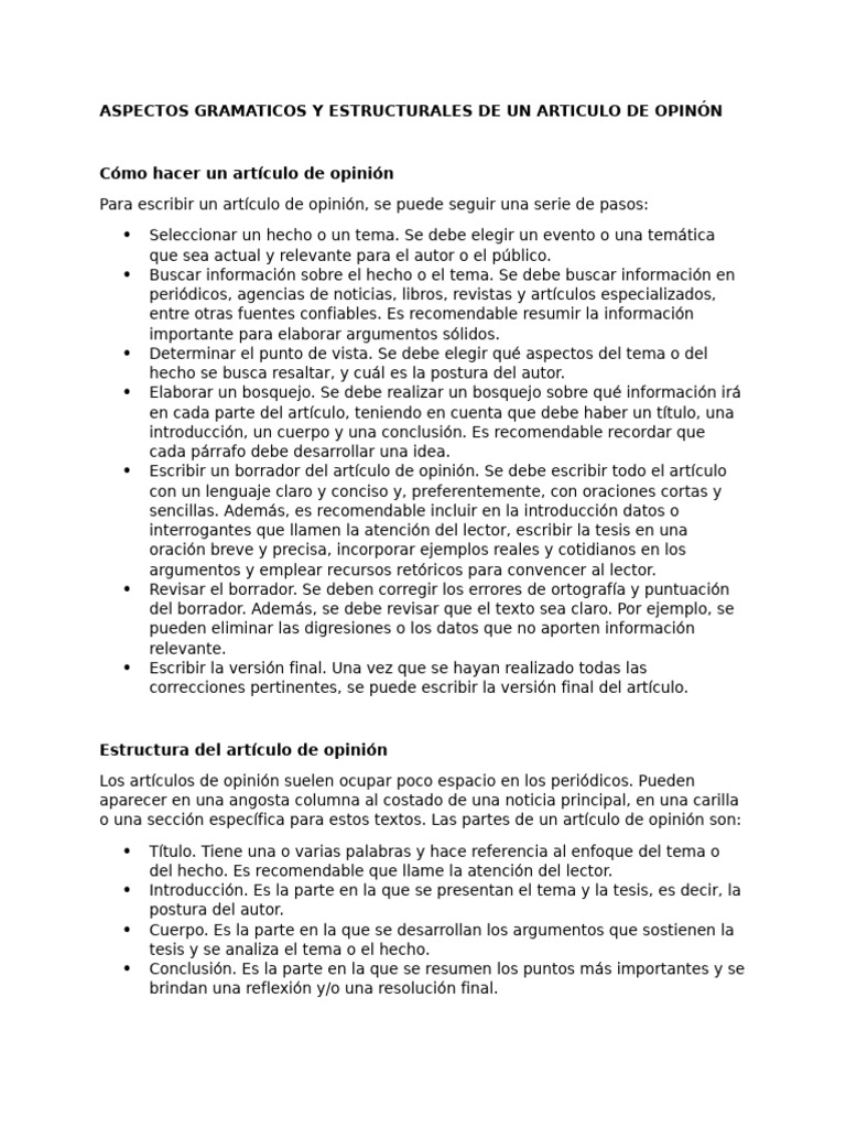 Cómo Escribir un Artículo de Opinión | PDF | Razonamiento deductivo ...