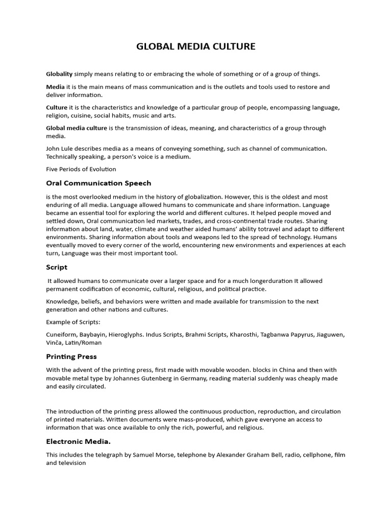 EBOL_HANDOUTS_GLOBAL MEDIA CULTURE | PDF | Globalization | Printing Press