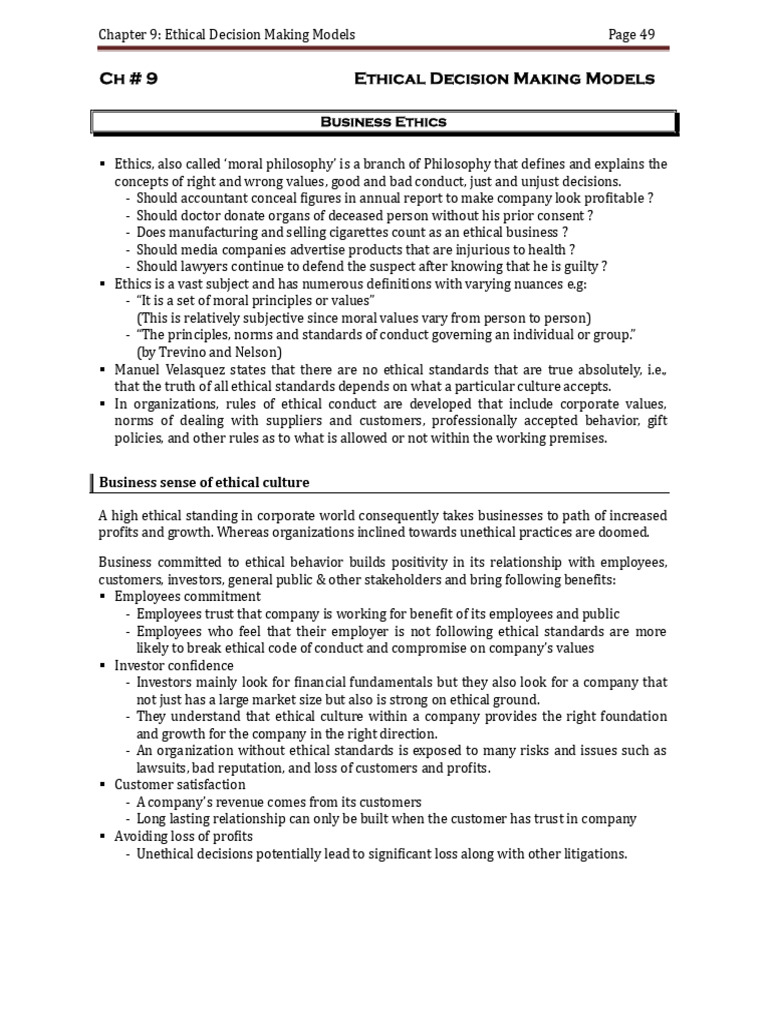 Chapter 9 Ethical Decision Making Models | PDF | Business Ethics | Decision Making