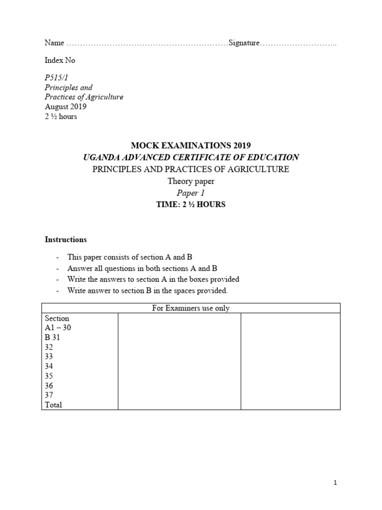S6 Mock 2019 Agriculture P1 | PDF | Seed | Root