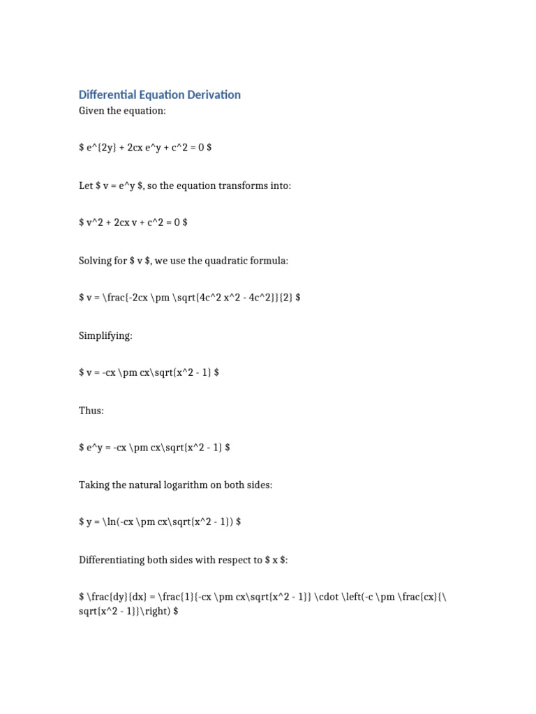 Differential Equation Derivation | PDF
