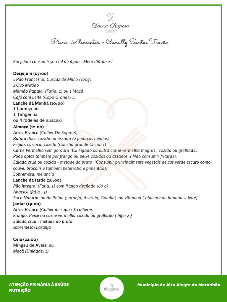 Plano Alimentar - Hiper 2000kcal PDF | PDF