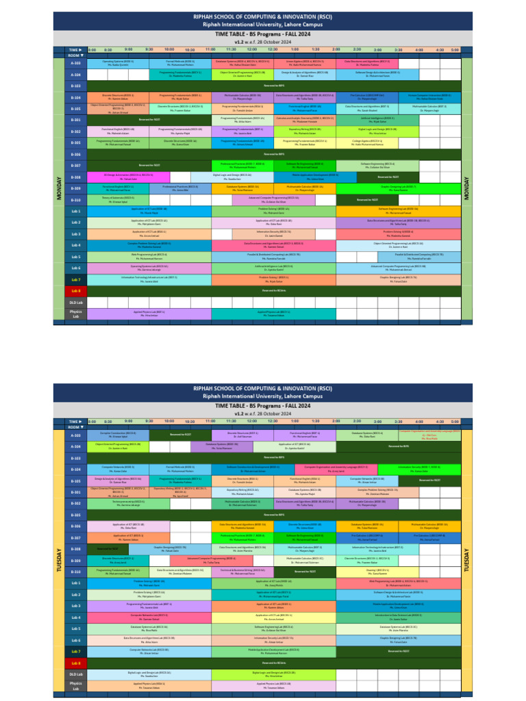 Timetable - RSCI - Fall 2024 v1.2 | PDF | Computer Programming | Computing