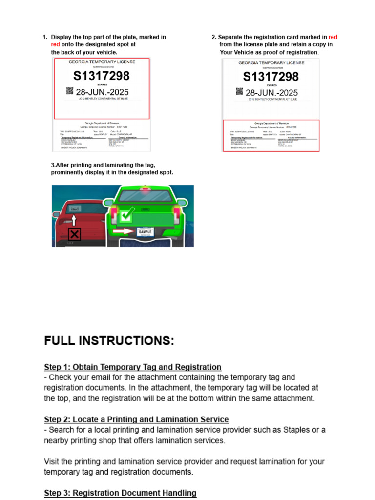 Temporary Vehicle Tag Instructions | PDF | Traffic | Driving Under The ...