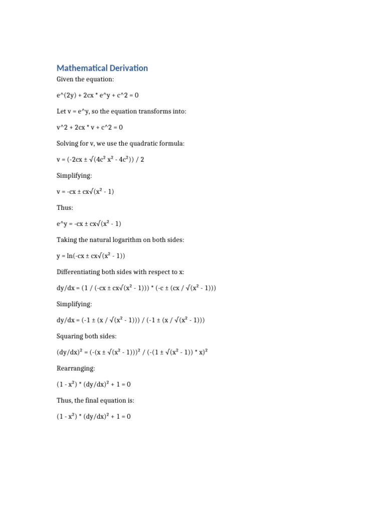 Mathematical Derivation Formatted | PDF