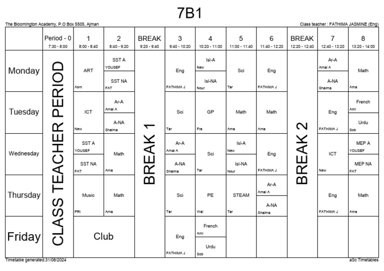 7B1 Timetable AY2024 25 Updated | PDF