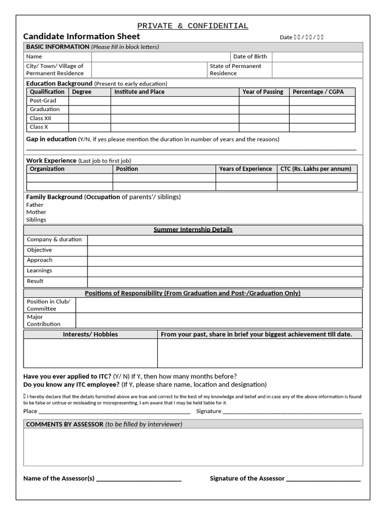 Candidate Information Sheet | PDF