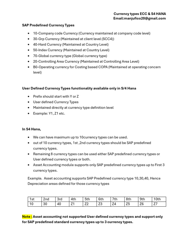 SAP Currency Types in ECC & S/4 HANA | PDF | Currency | Valuation (Finance)