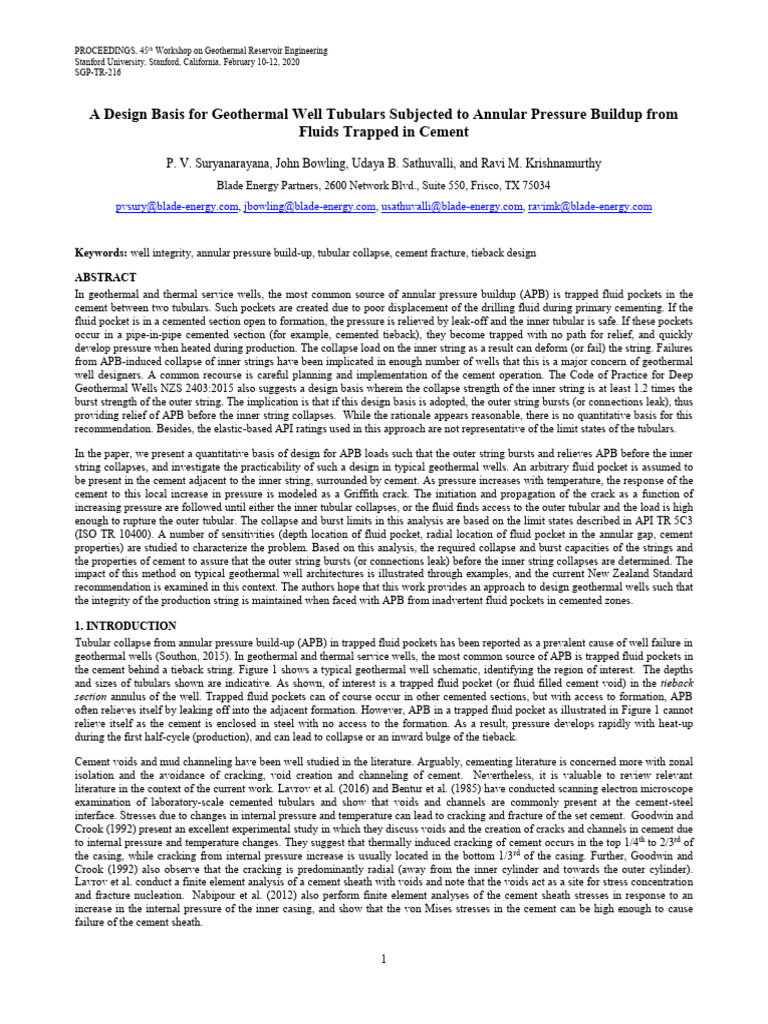 Geothermal Well Design for APB Integrity | PDF | Casing (Borehole ...