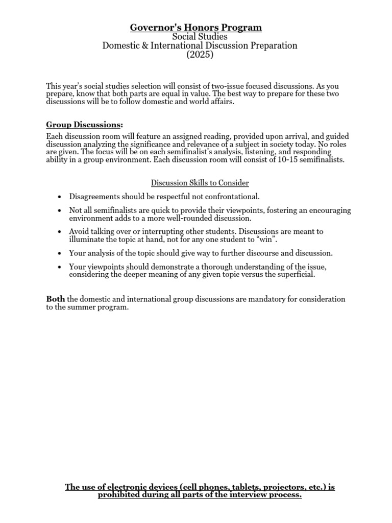 Governor's Honors Social Studies Prep Guide | PDF