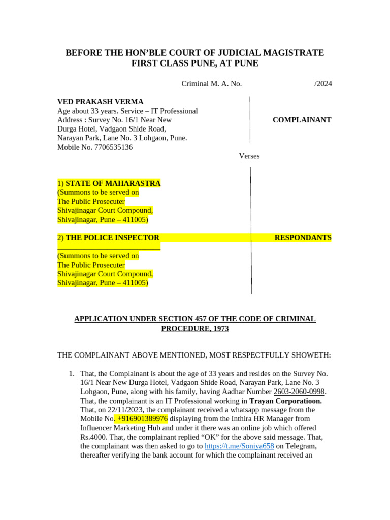 Application Under 457 CRPC | PDF | Banks