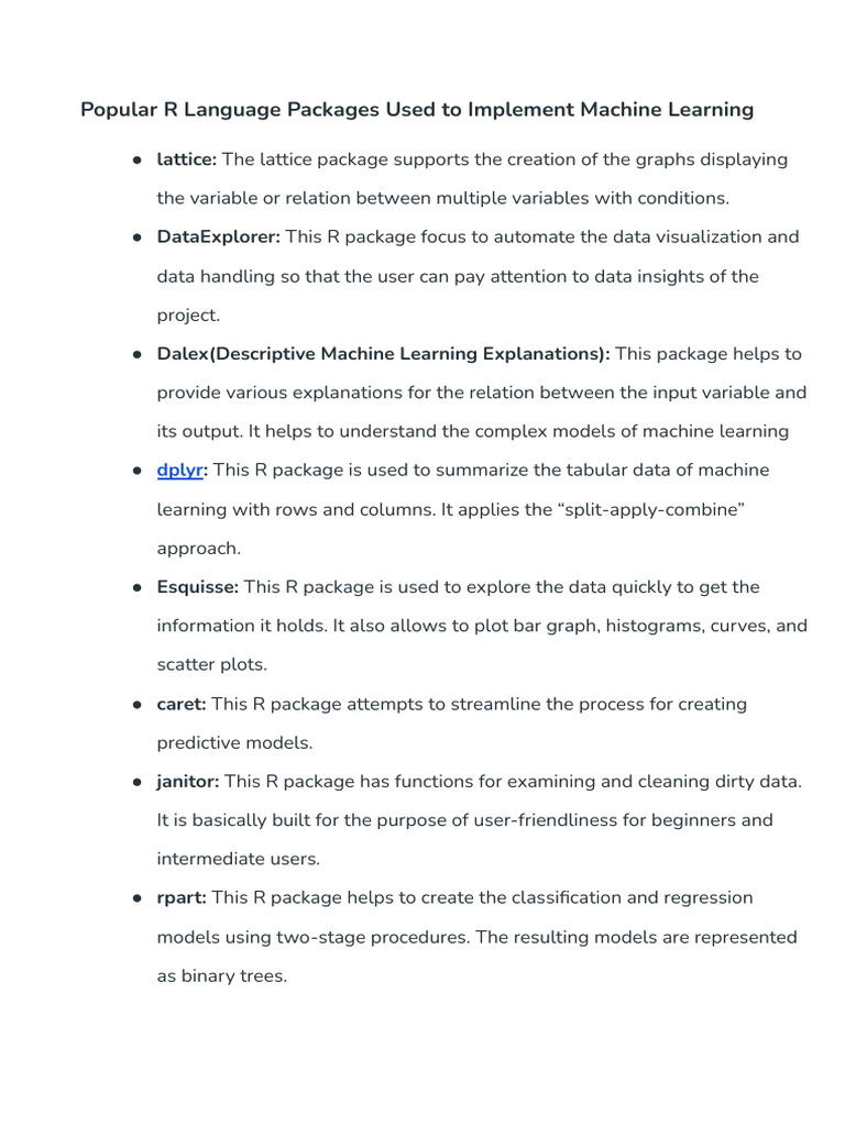 Top R Packages for Machine Learning | PDF