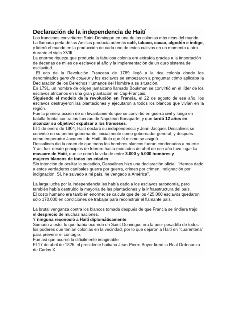 Declaración de Independencia de Haití | PDF