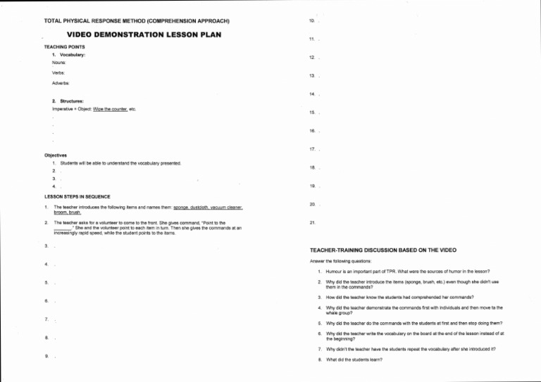 TPR - Video Observation Sheet | PDF