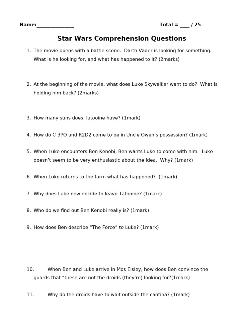 Star Wars Discussion Questions | PDF