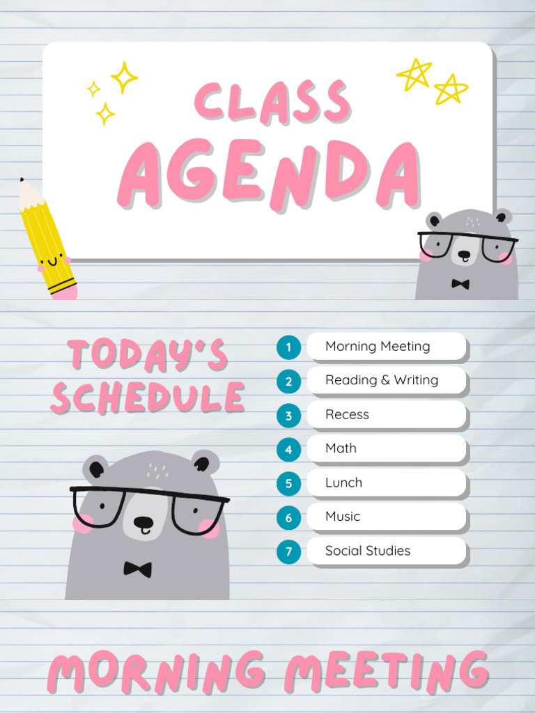 Class Daily Agenda Presentation in Pastel Cute Hand Drawn Style ...