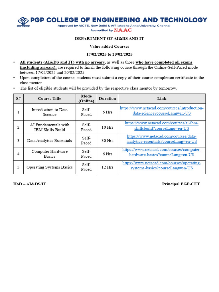 Value Added Courses | PDF