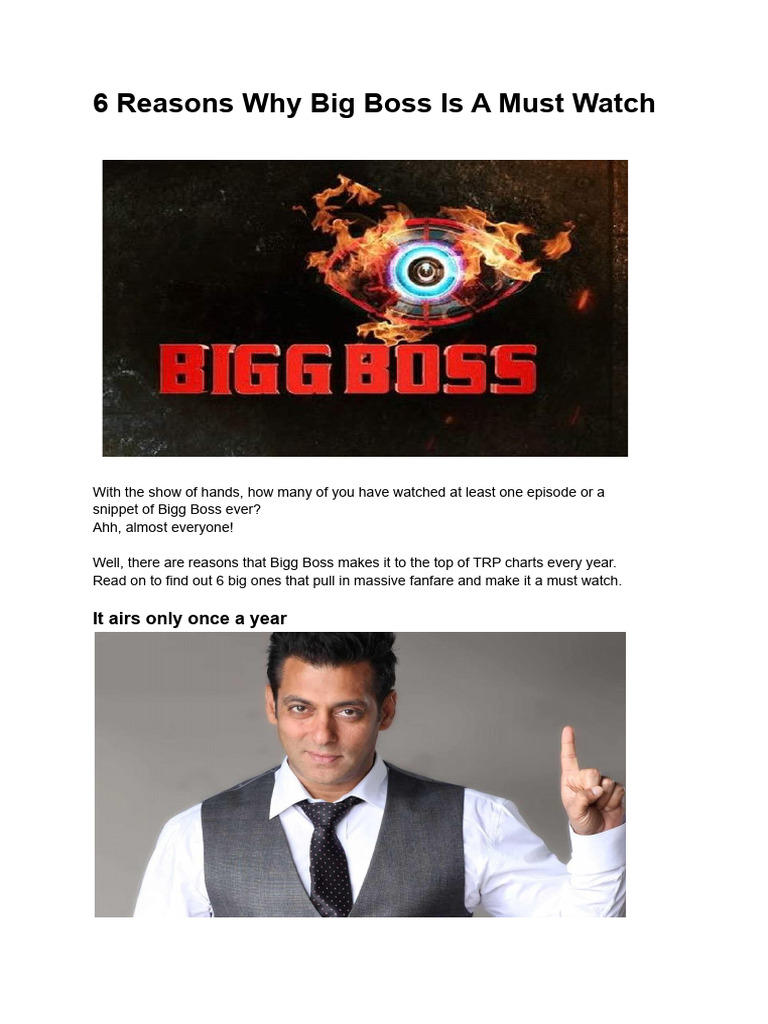 6 Reasons Why Big Boss Is A Must Watch | PDF