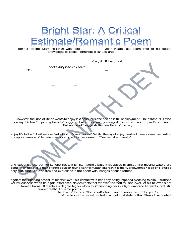 bright star broad | PDF | John Keats | Love