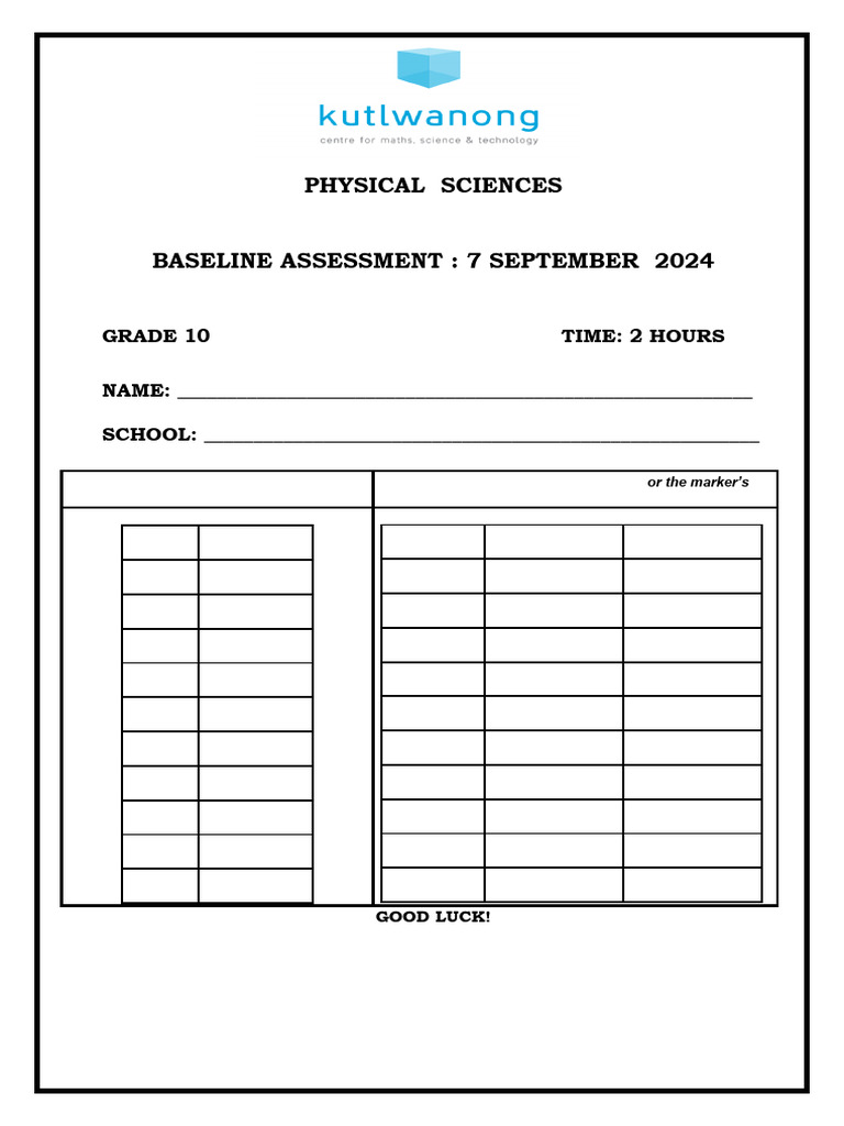 GR 10 Physical Sciences Science Baseline Assessment 2024 | PDF | Chemical Compounds | Sodium ...