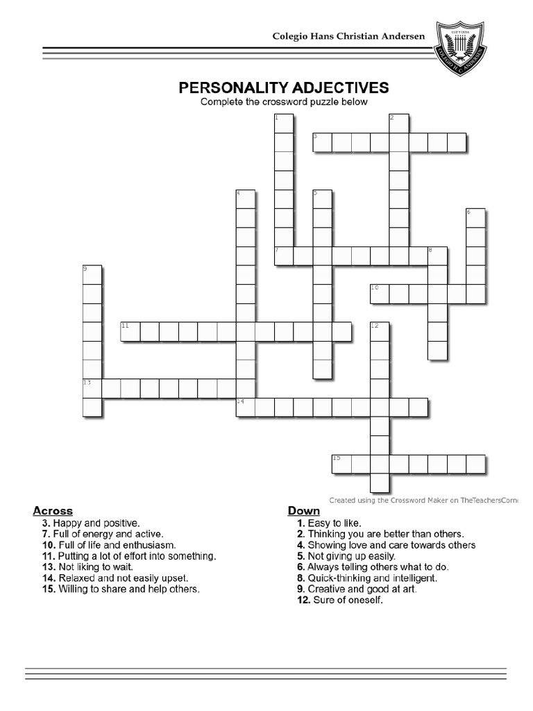 Crossword-Personality Adjectives | PDF