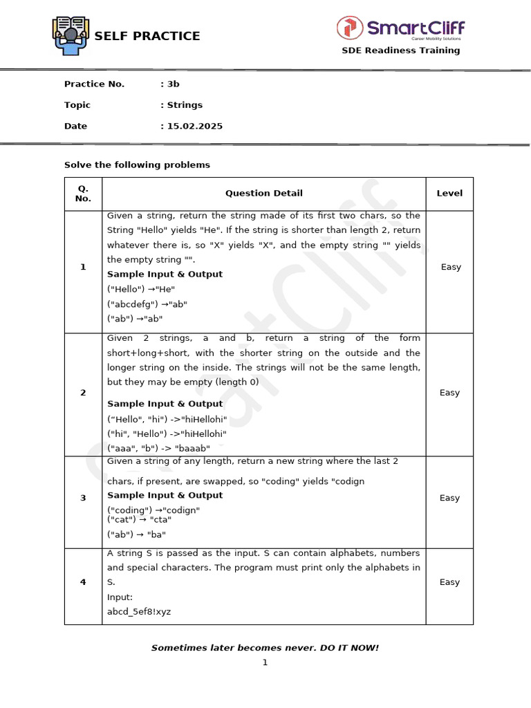Self-Practice - Java Strings - Questions | PDF | String (Computer Science) | Applied Mathematics