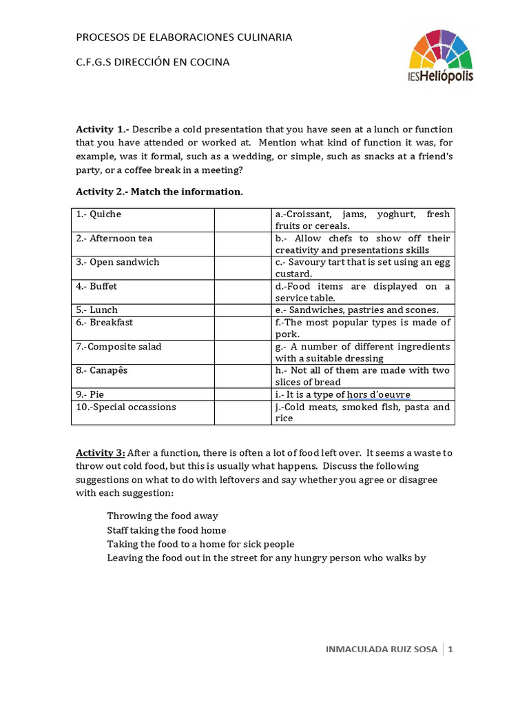 Cold Food Presentation - Activity | PDF