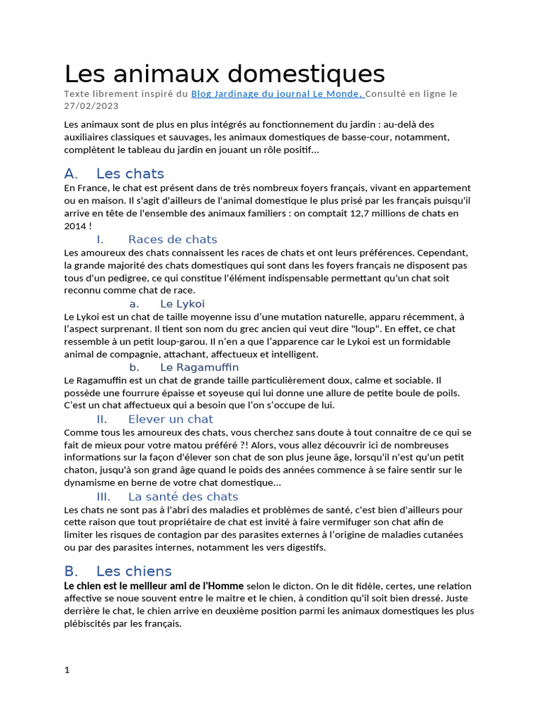 Les animaux domestiques | PDF | Chats | Chiens