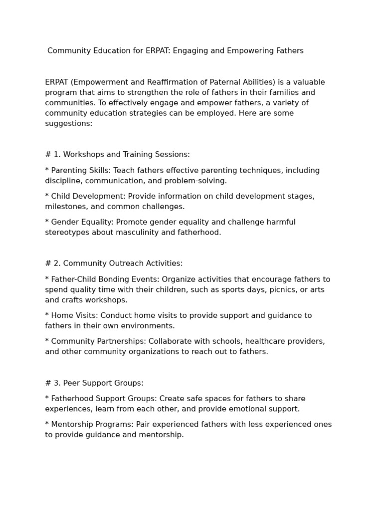 Community Education For ERPAT | PDF | Father | Social Psychology