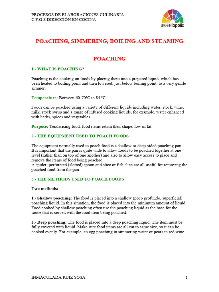 Poaching, Simmering, Boiling and Steaming - 1 | PDF | Boiling | Cooking