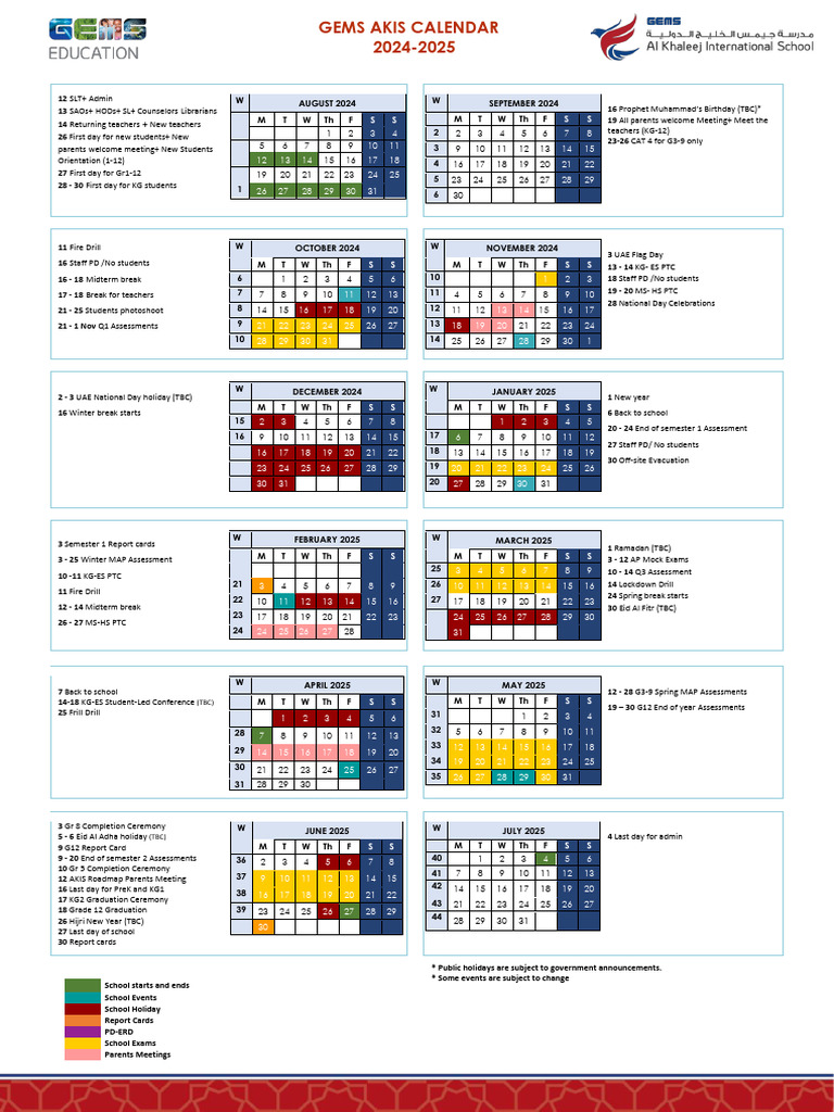 GEMS AKIS Academic Calendar 2024-2025 | PDF | Holidays | Observances
