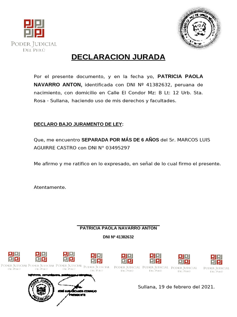 DECLARACION JURADA DE SEPARACION .Docx2 | PDF