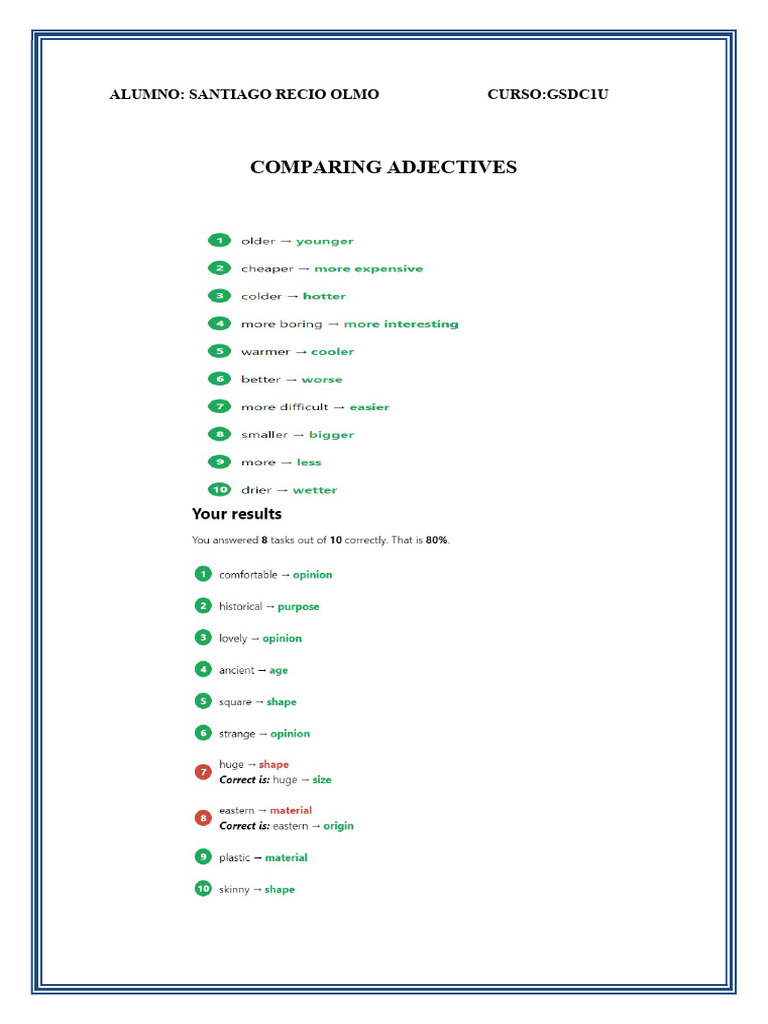 Comparing Adjectives | PDF