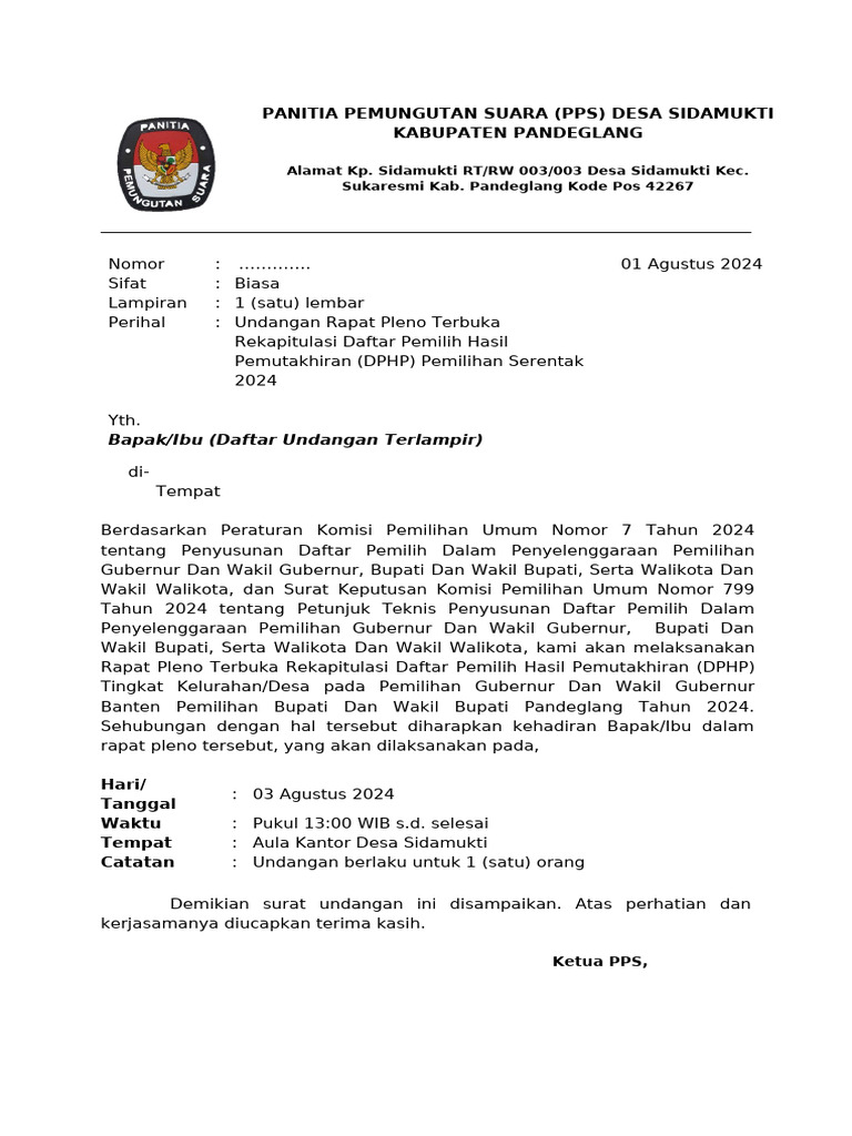 17 Draft Undangan DPHP PPS | PDF