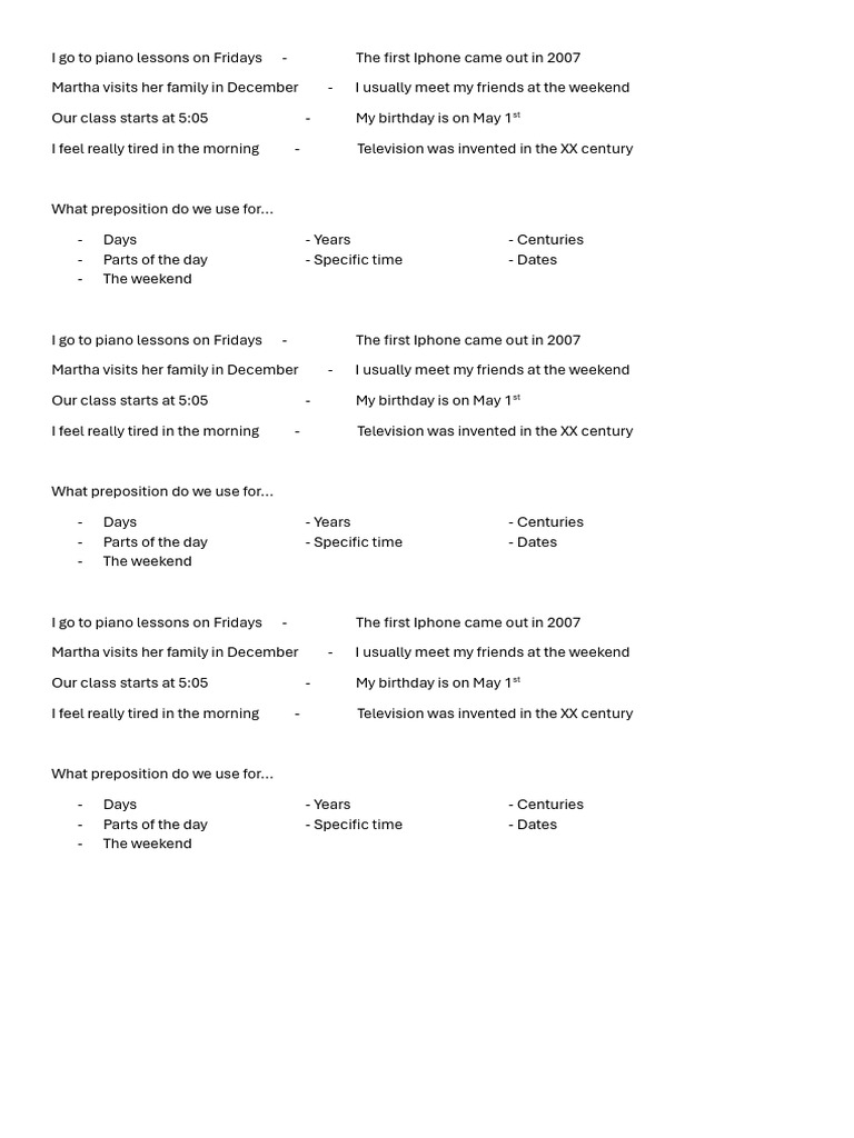 Prepositions of Time Explained | PDF
