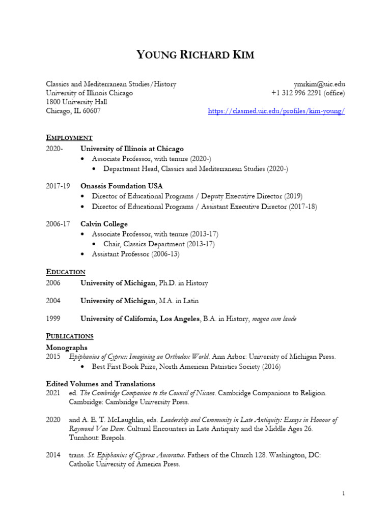 CV for Website Young Kim | PDF | Classics | Late Antiquity