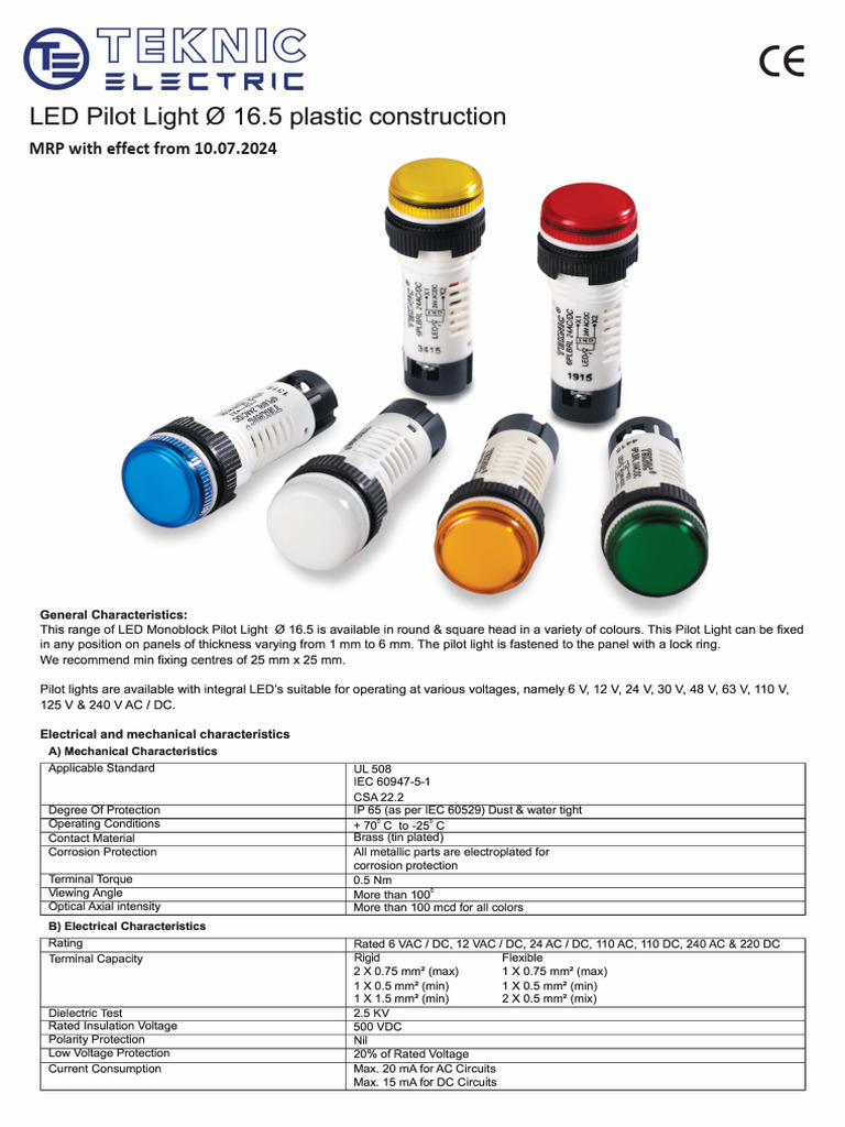 LED Pilot Lights Specifications 60947-5-1 | PDF | Alternating Current ...